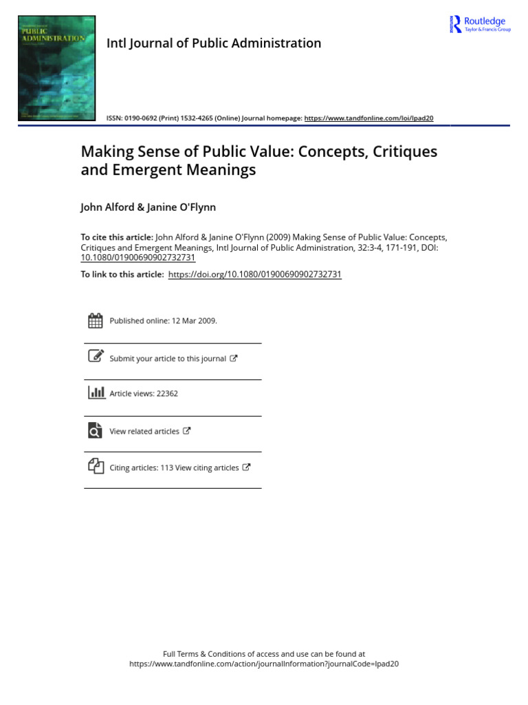 Making Sense of Public Value Concepts Critiques and Emergent Meanings ...