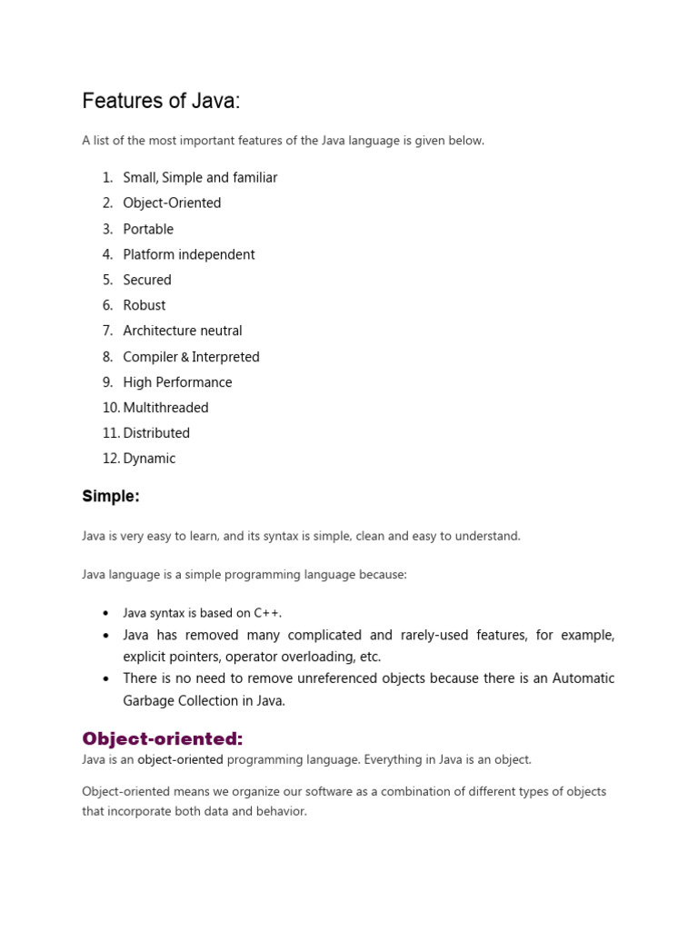 Java Features | PDF | Java (Programming Language) | Object Oriented ... Java Features | PDF | Java (Programming Language) | Object Oriented ...
