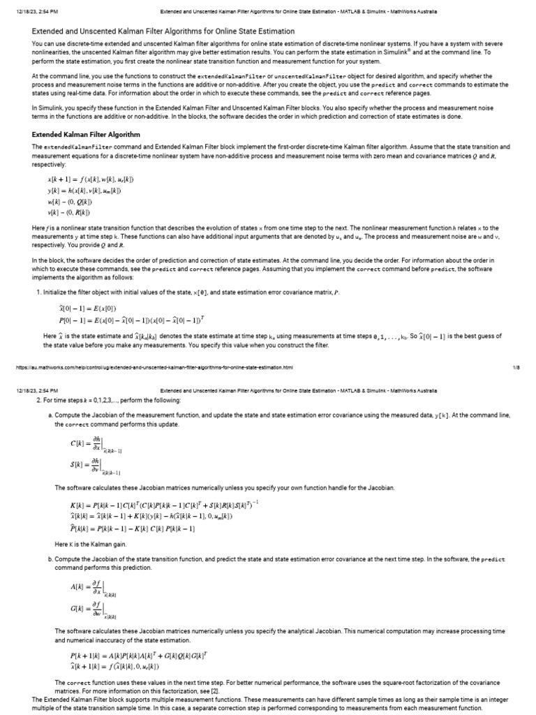 Extended and Unscented Kalman Filter Algorithms For Online State Estimation - MATLAB & Simulink ...