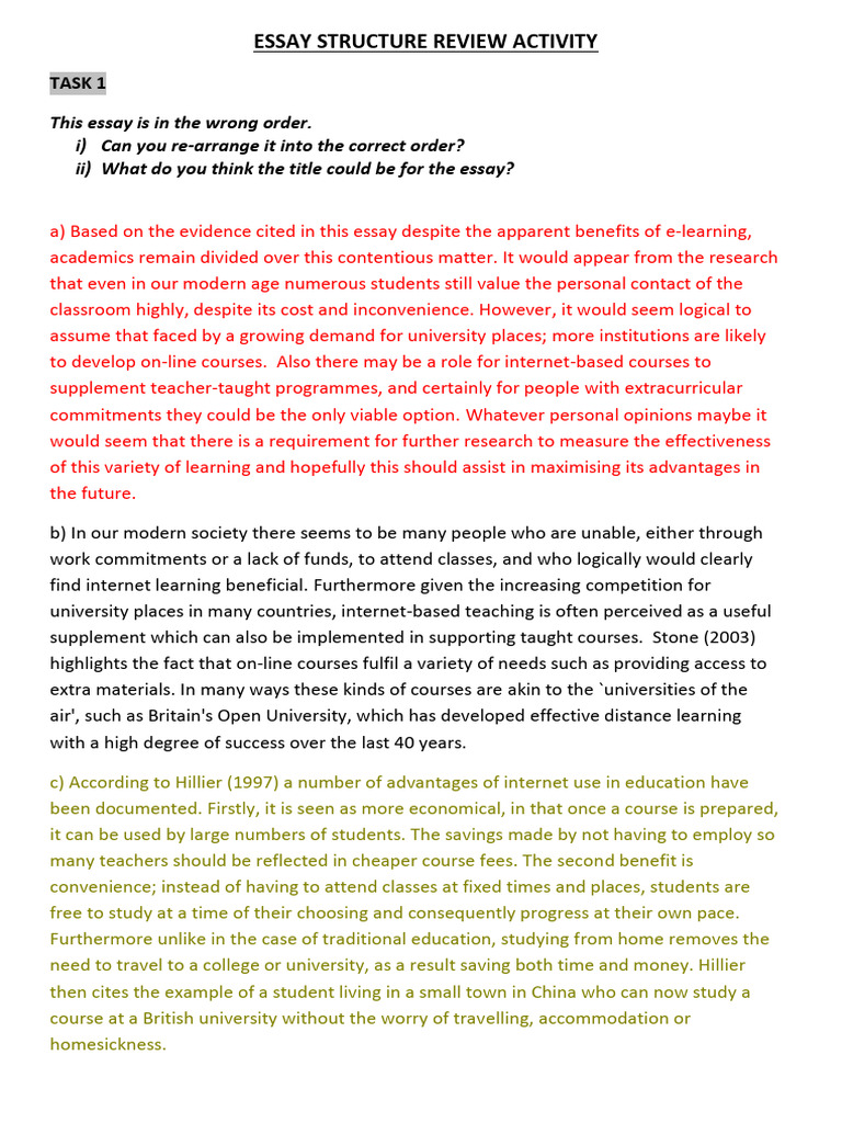 Essay Structure Review Activity | PDF | Educational Technology | Teachers