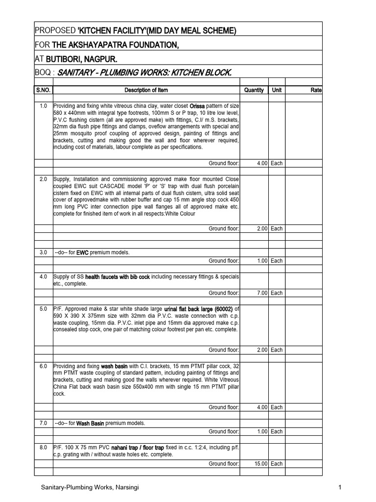 Phe Works Boq | PDF | Plumbing | Pipe (Fluid Conveyance)