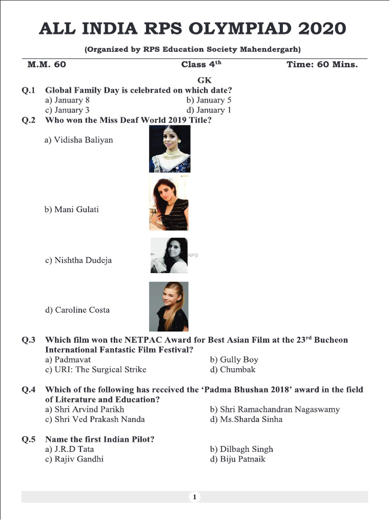 RPS Class4 Test Paper 2020 | PDF