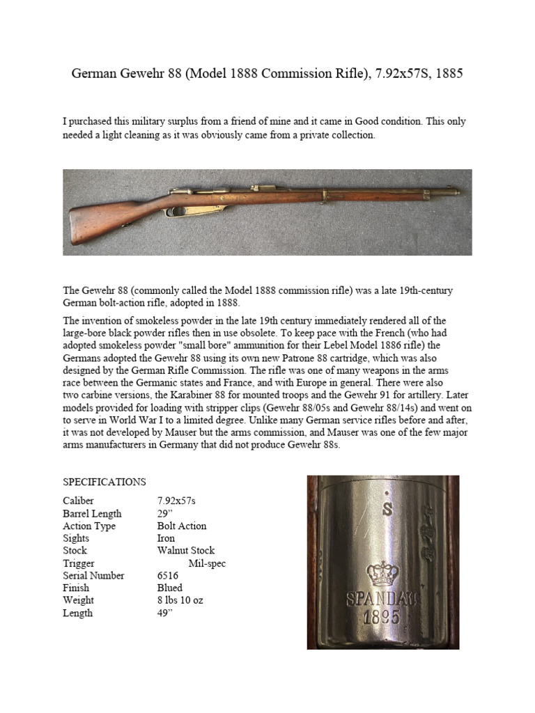 Gewehr 1888 | PDF | Home & Garden | History