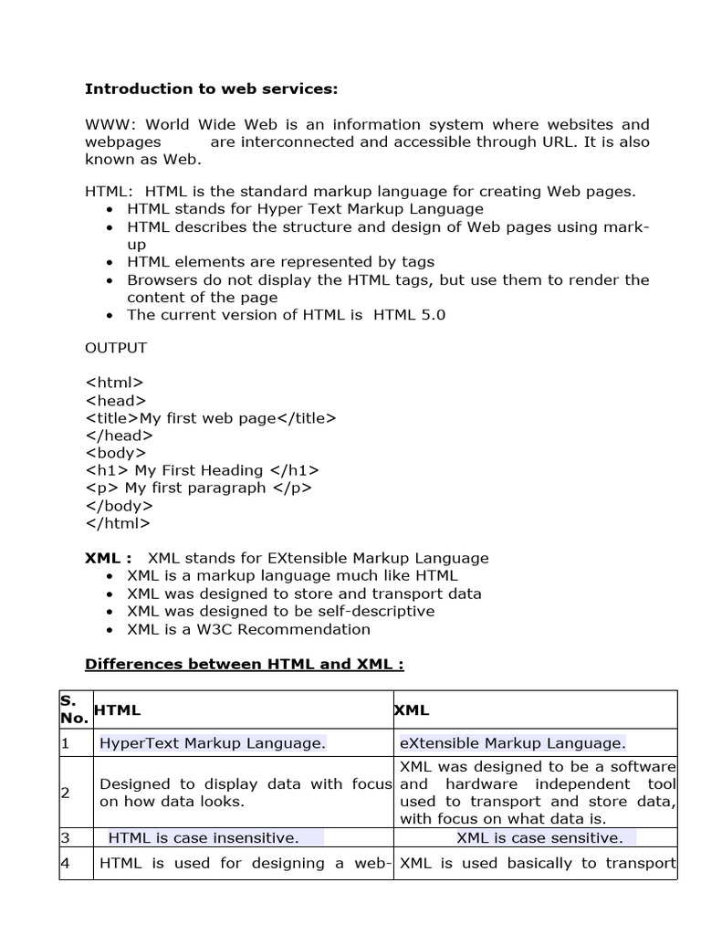 Introduction To Web Services | PDF | Html | World Wide Web
