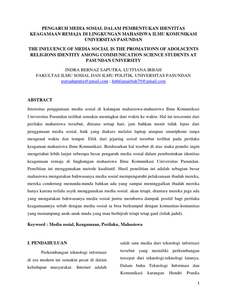 Pengaruh Media Sosial Dalam Pembentukan Identitas Keagamaan Remaja Di Lingkungan Mahasiswa Ilmu ...