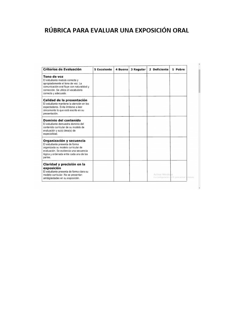 Rúbrica para Evaluar Una Exposición Oral y Trabajo en Equipo | PDF