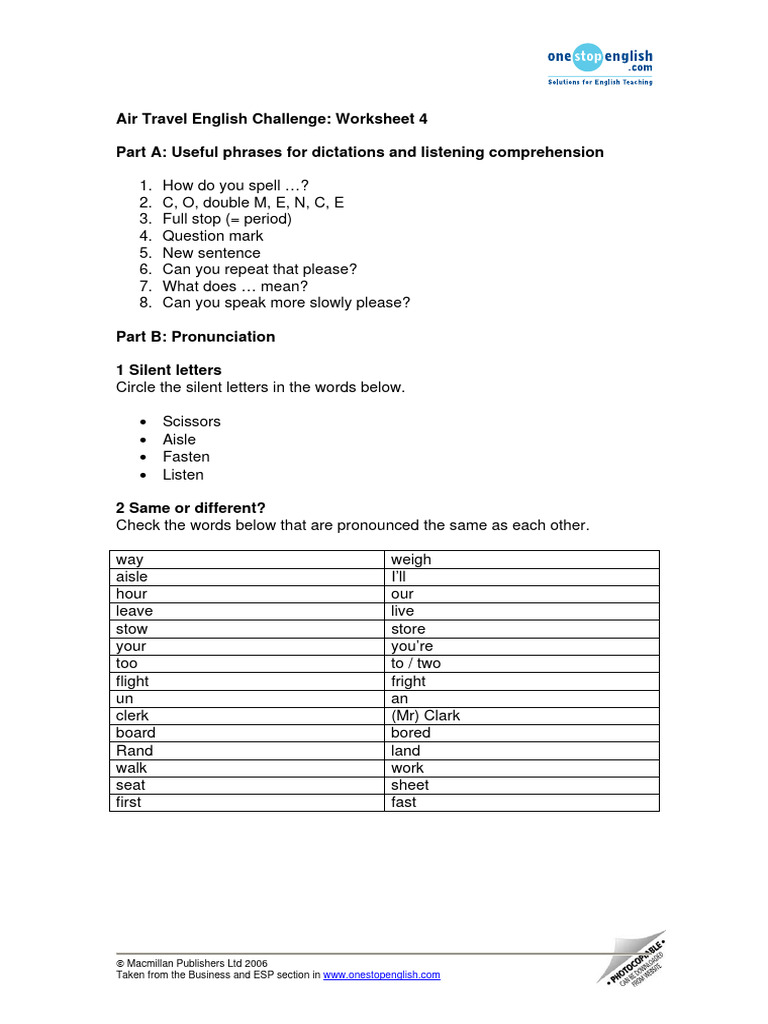 Air Travel Worksheet 4 | PDF