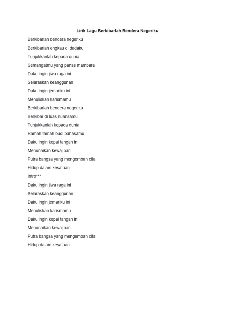 Lirik Lagu Berkibarlah Bendera Negeriku | PDF | Puisi