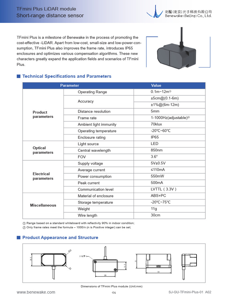 TFmini_Datasheet | PDF | Lidar | Bit