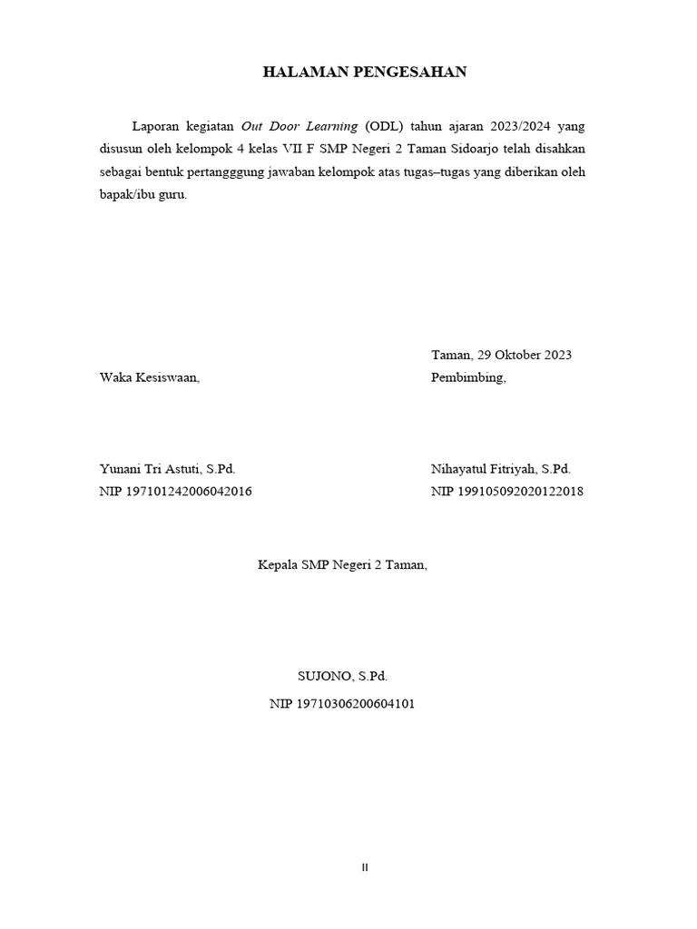 Contoh Laporan ODL Klas 7 | PDF