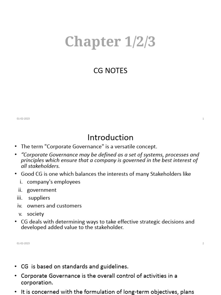 1 2 3 Corporate Goverance NOTES | PDF | Corporate Governance | Governance