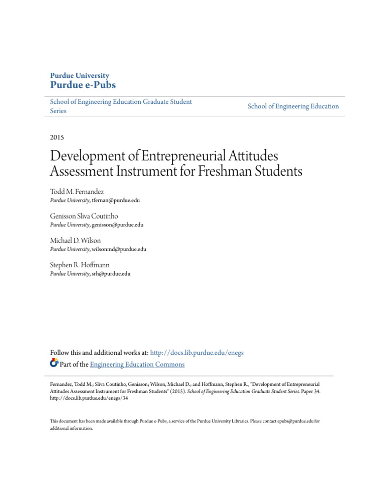 Development of Entrepreneurial Attitudes Assessment Instrument Fo | PDF | Entrepreneurship ...