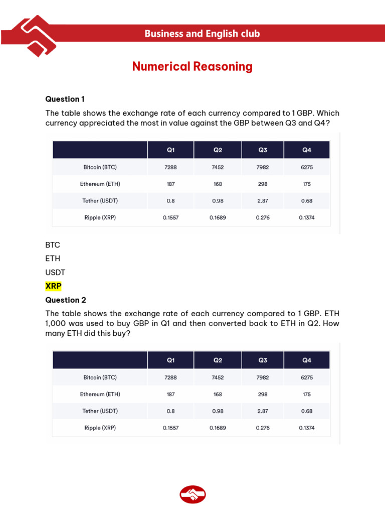 Numerical Reasoning Test Questions | PDF | Pound Sterling | Exchange Rate
