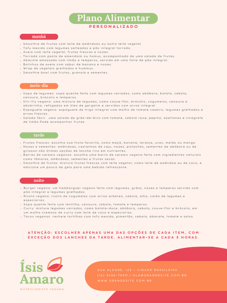 A4 Plano Alimentar Colorido | PDF | Salada | Caldo