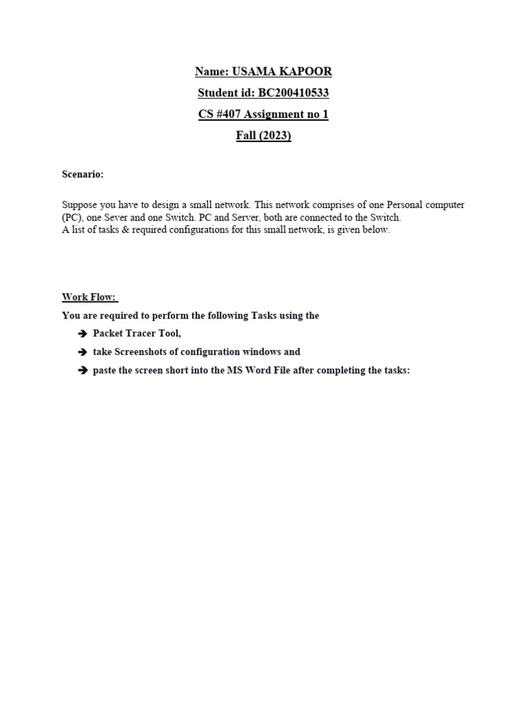 Fall 2023 - CS407 - 1 - BC200410533 | PDF | Computer Network | Network ...