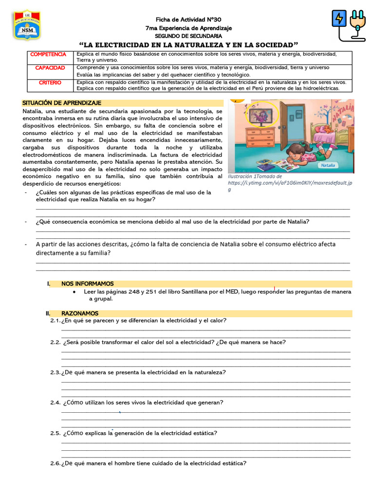 Ficha de Actividadn°30 - Electricidad | PDF | Electricidad | Naturaleza