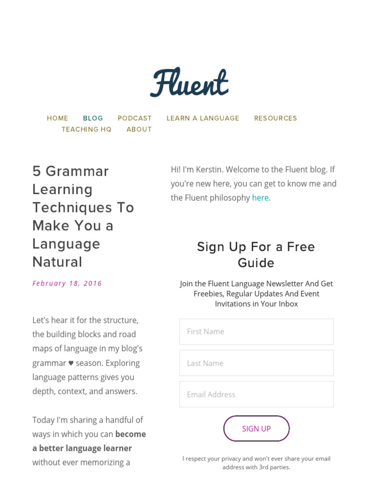 5 Grammar Learning Techniques To Make You A Language Natural by Fluent Language | PDF | Second ...