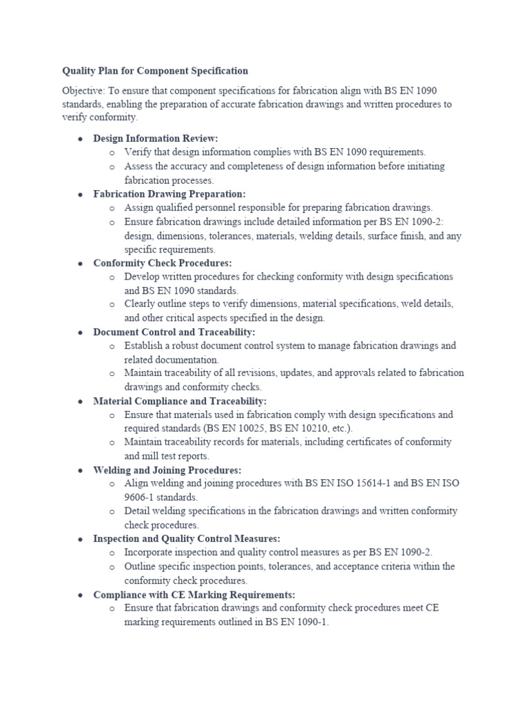 Quality Plan For Component Specification DRAFT | PDF | Specification ...