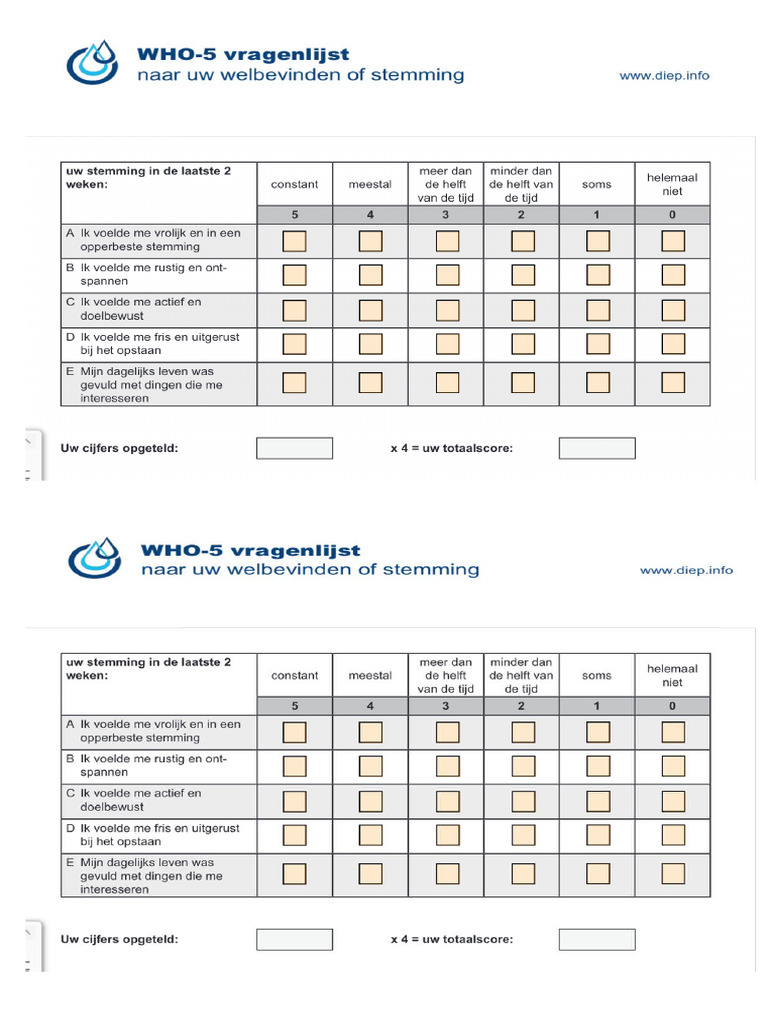 WHO 5 Vragenlijst | PDF