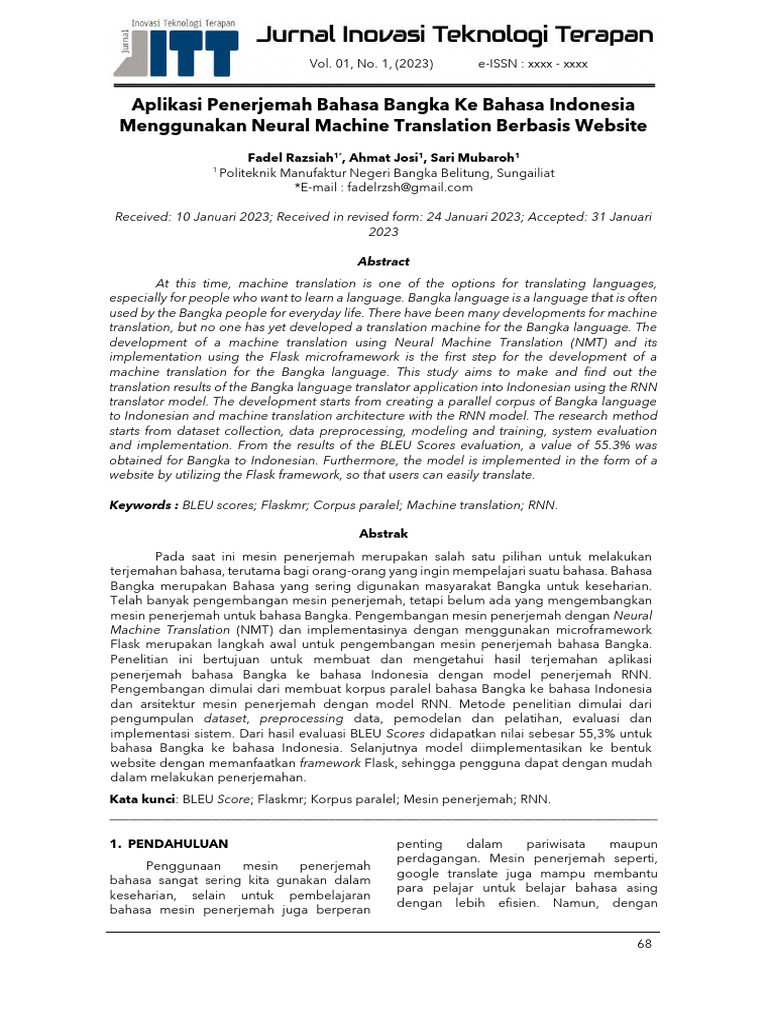 Aplikasi Penerjemah Bahasa Bangka Ke Bahasa Indonesia Menggunakan ...