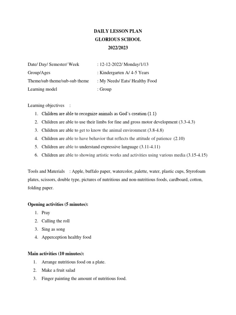Sample of Lesson Plan For ECE | PDF | Wellness