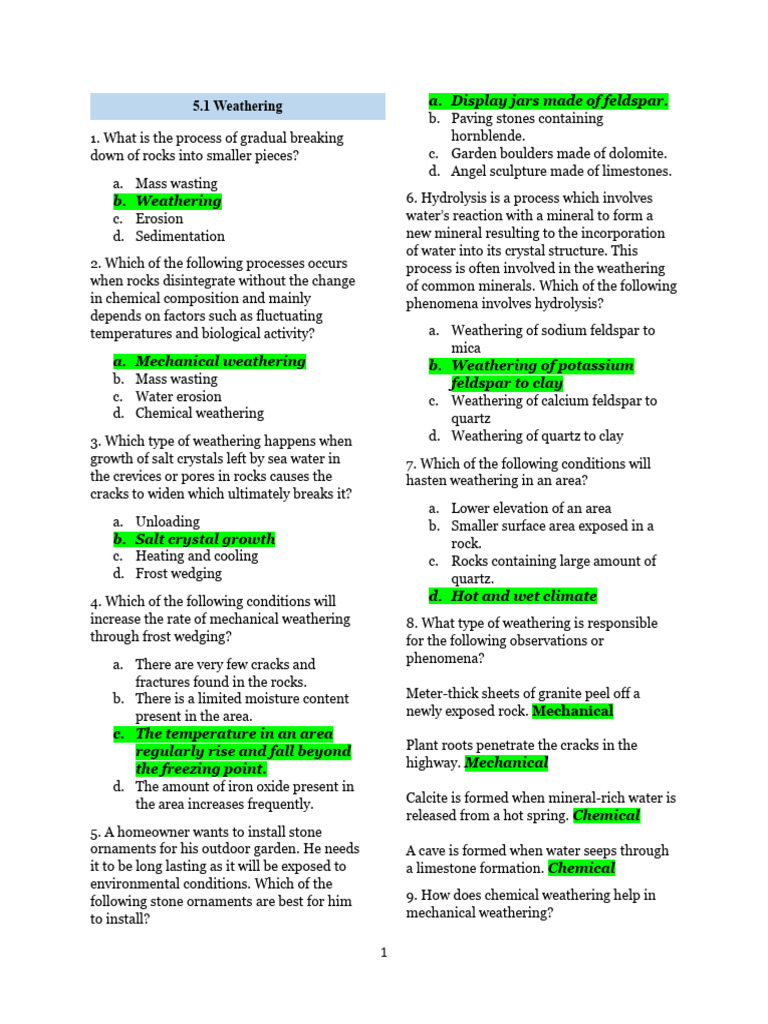 NS1s Unit 5 7.2 Reviewer | PDF | Magma | Weathering