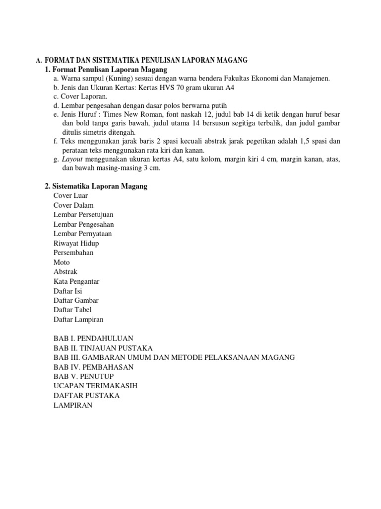Format Dan Sistematika Penulisan Laporan Magang | PDF | Karier & Perkembangan | Bisnis