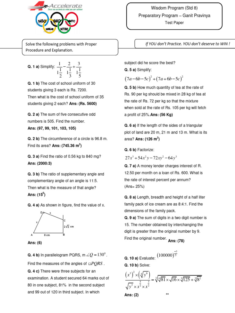 Ganit Pravinya Sample Paper 8 | PDF | Interest | Loans