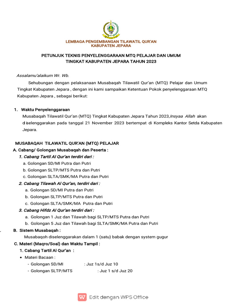 Juknis MTQ Tahun 2023 (Revisi) | PDF