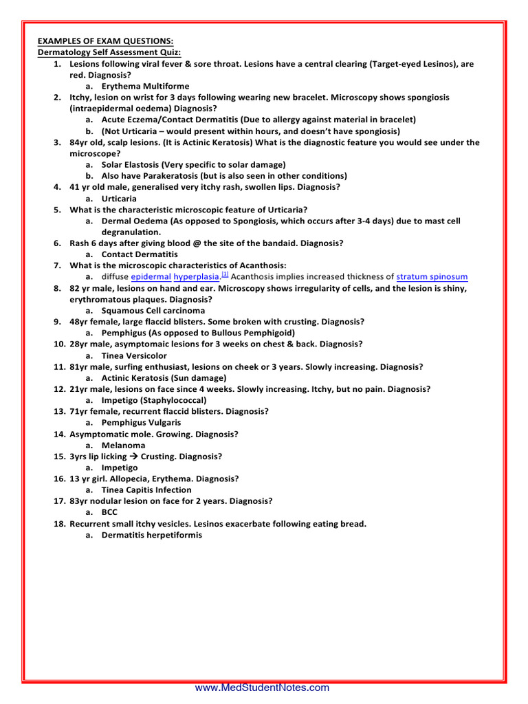 Dermatology Notes | PDF | Dermatitis | Epidermis