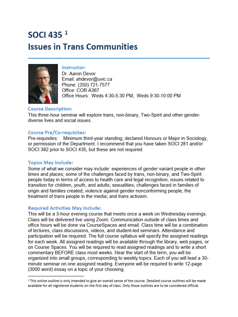 435 Devor Short-Form Spring-2021 | PDF | Experience | Transgender