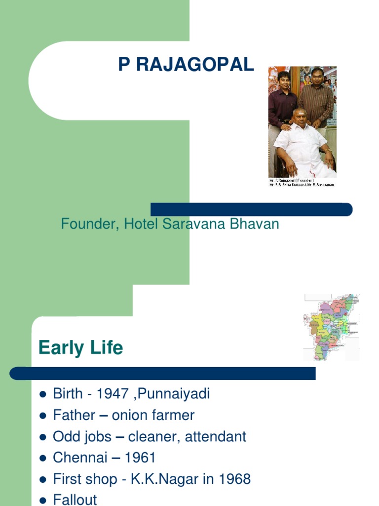 P Rajagopal: Founder, Hotel Saravana Bhavan | PDF | Insurance | Business