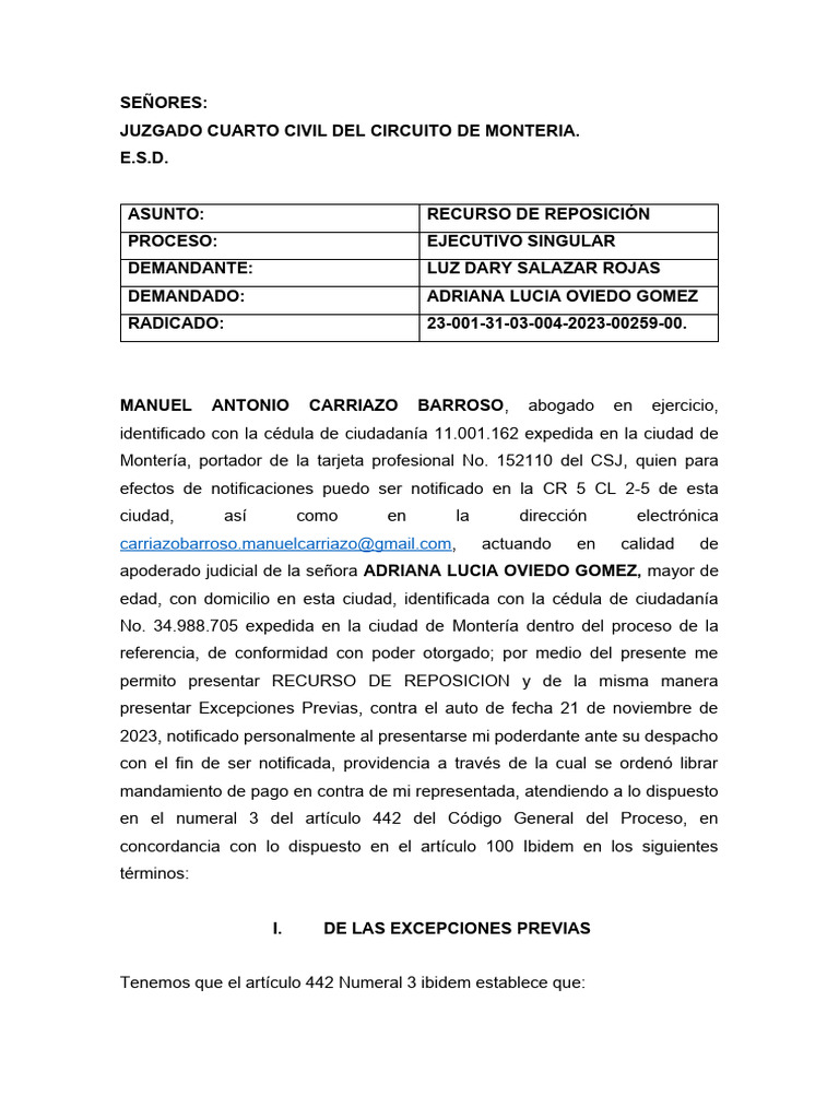 Recurso de Reposicion Rad. 23-001-31-03-004-2023-00249-00 | PDF | Ley ...
