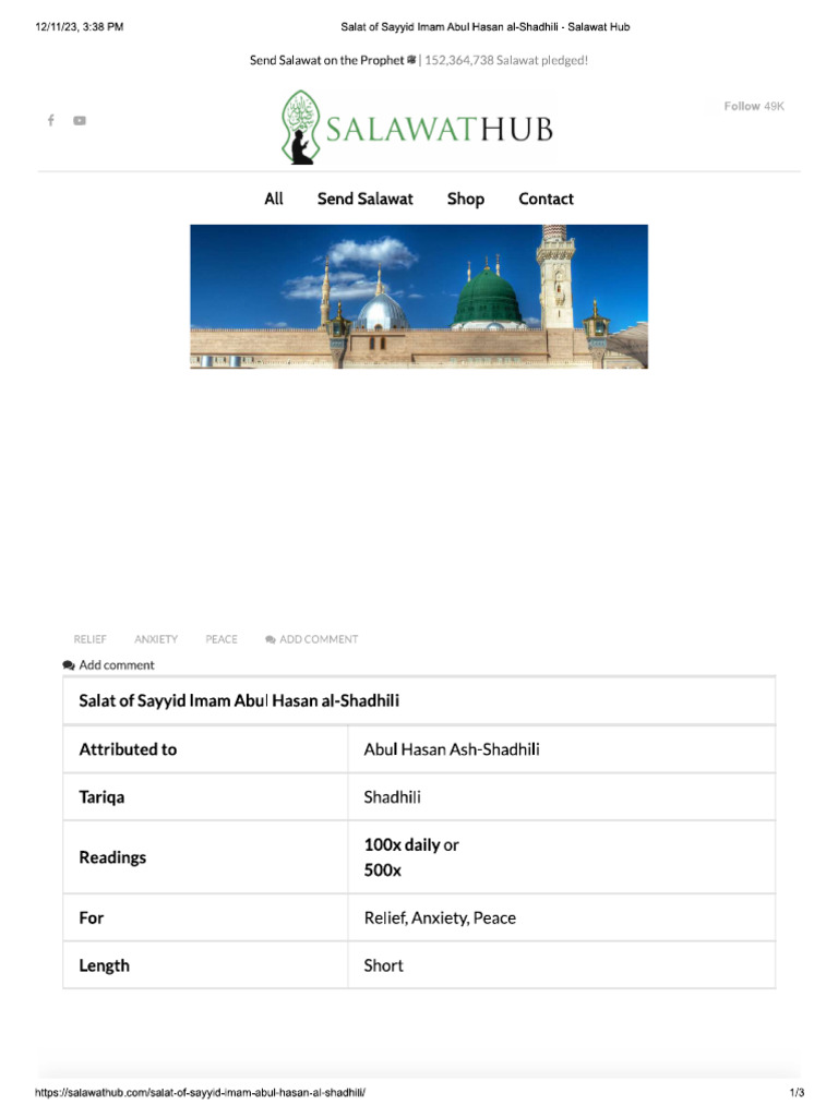 Swalatu Imam Hasan Al Shadhili | PDF