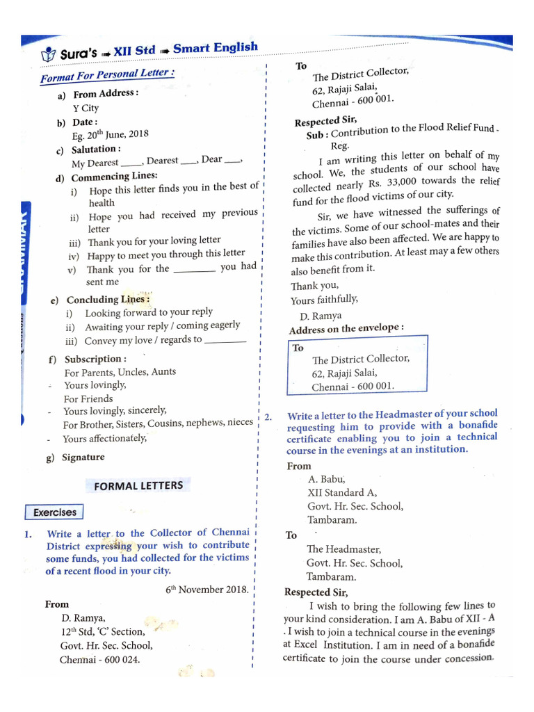 12th English Letter Writing | PDF