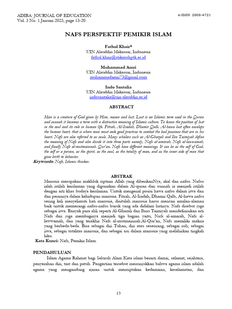 Nafs dalam Perspektif Pemikir Islam | PDF | Sains & Matematika | Agama ...