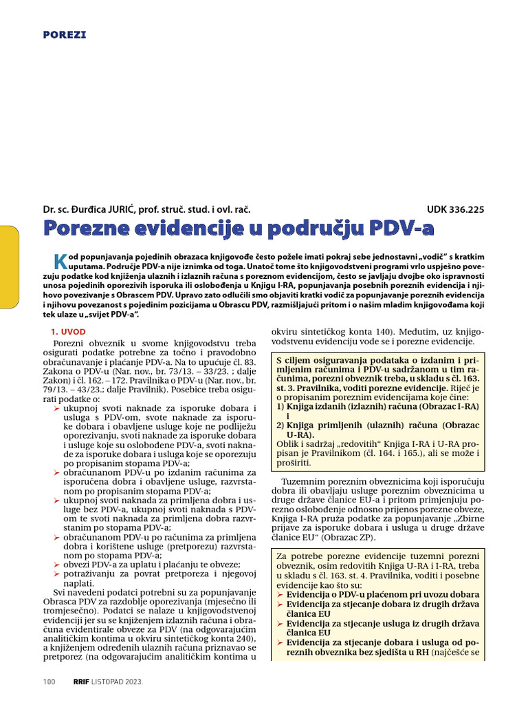 Porezne Evidencije PDV | PDF