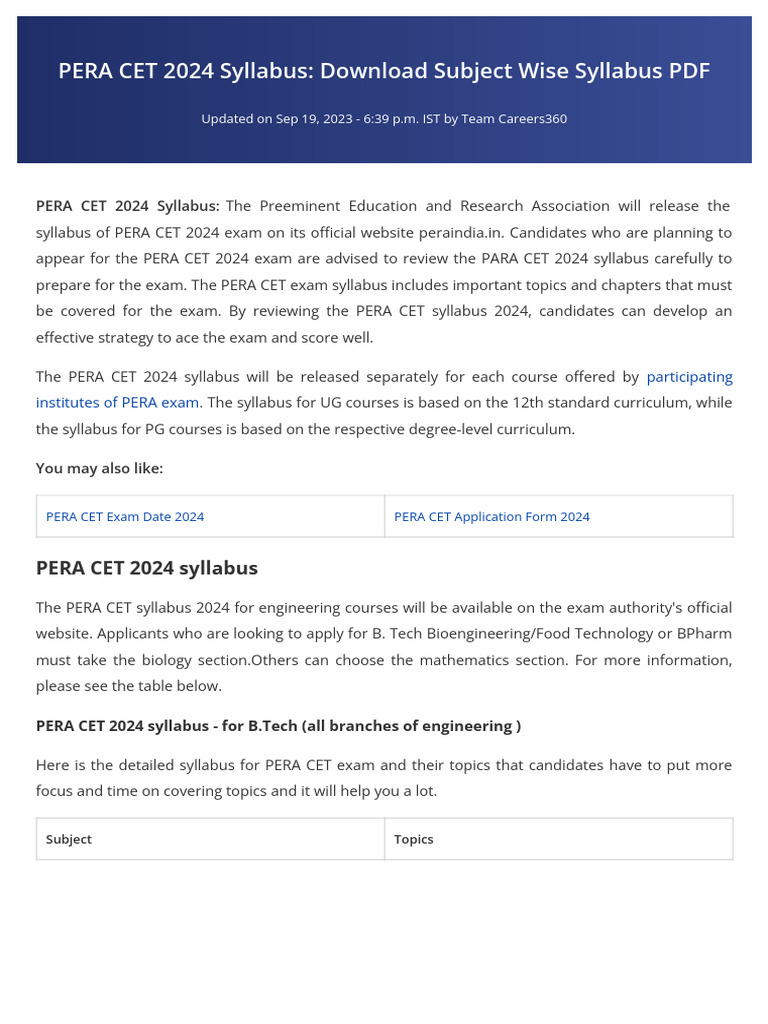 PERA CET 2024 Syllabus Overview | PDF | Organisms | Chemistry