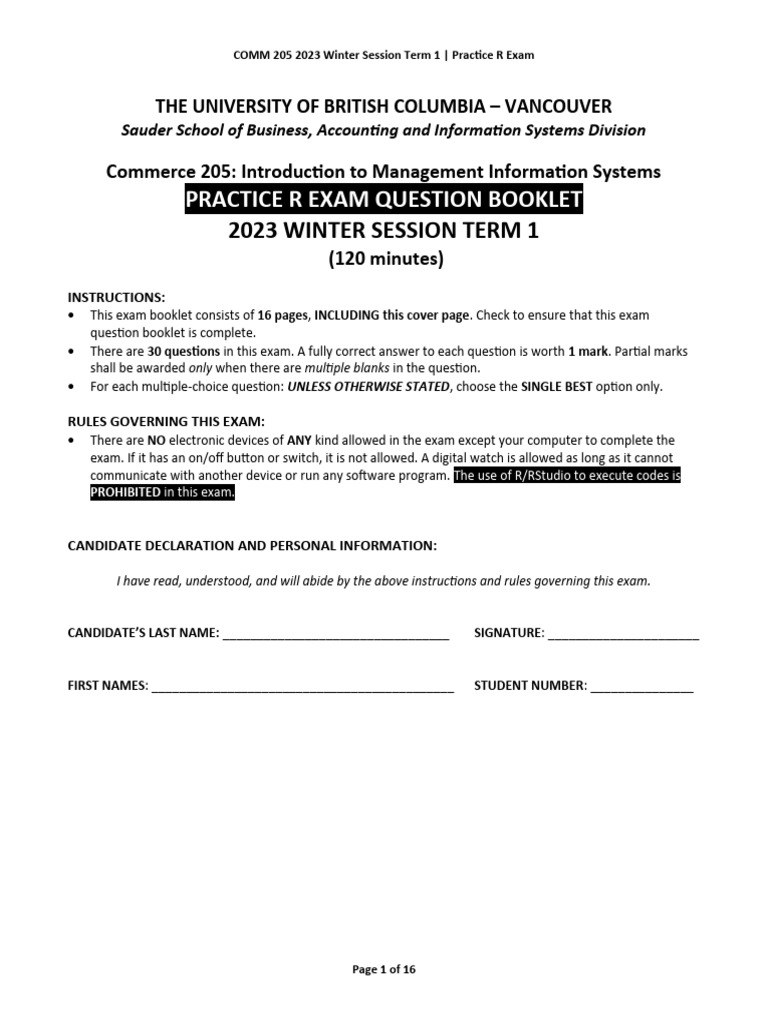 Comm 205 R Practice Exam | PDF | Computing Comm 205 R Practice Exam | PDF | Computing