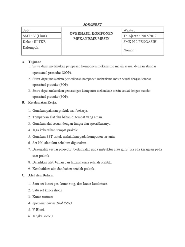 JOBSHEET Komponen Mesin | PDF | Komputer | Teknologi & Rekayasa