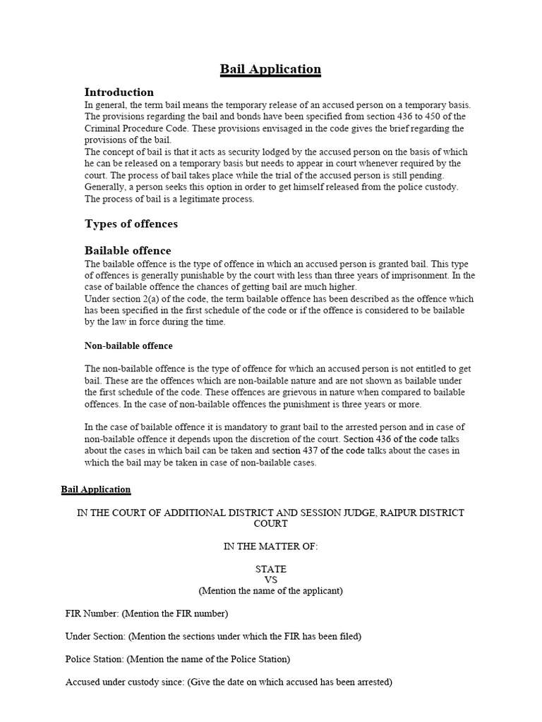 Bail Application | PDF | Bail | Arrest