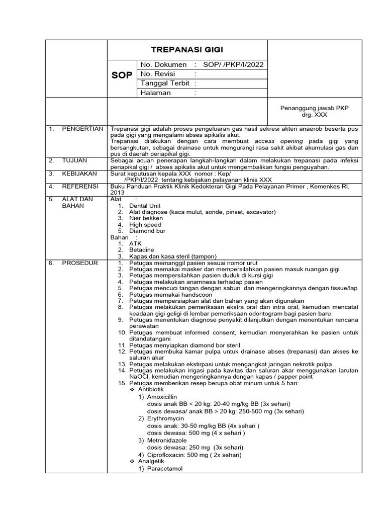 Sop Trepanasi Gigi | PDF