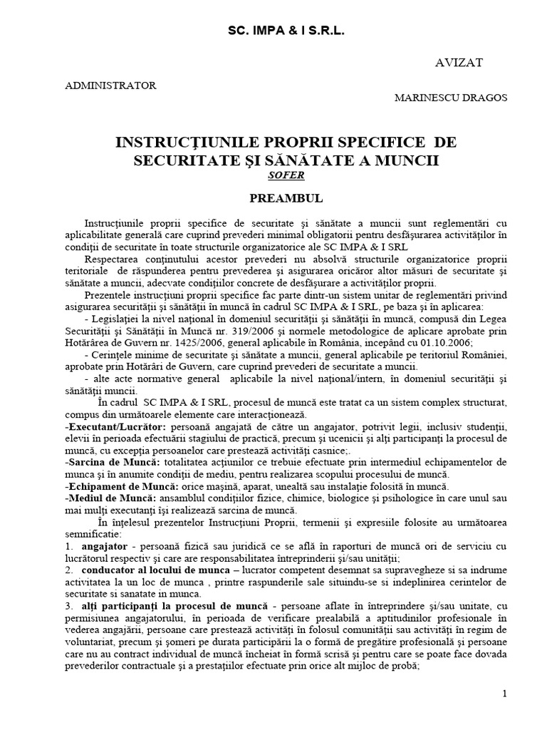 Instructiuni Proprii SOFER | PDF