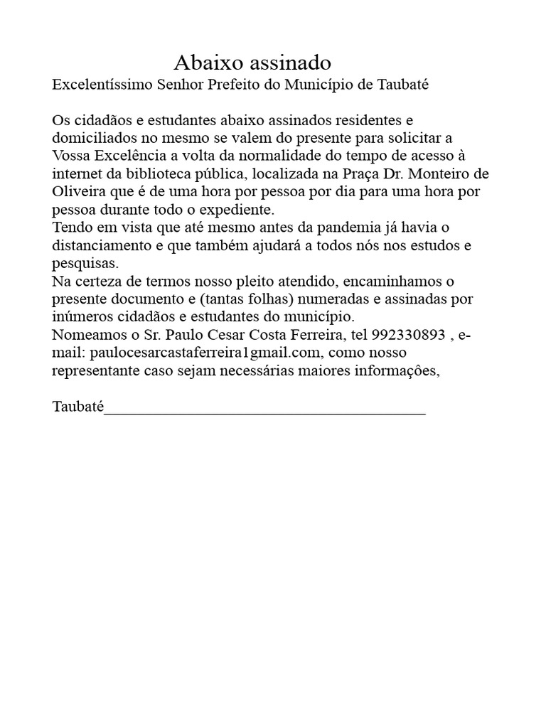 Abaixo Assinado Biblíoteca Pública-01 | PDF Abaixo Assinado Biblíoteca Pública-01 | PDF