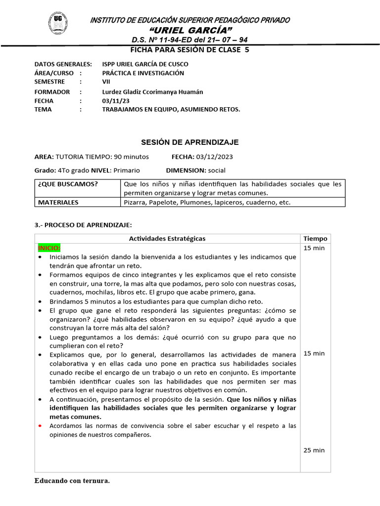 Sesion Tutoria Gla D I Z 2 | PDF | Ciencia cognitiva | Modificación de comportamiento