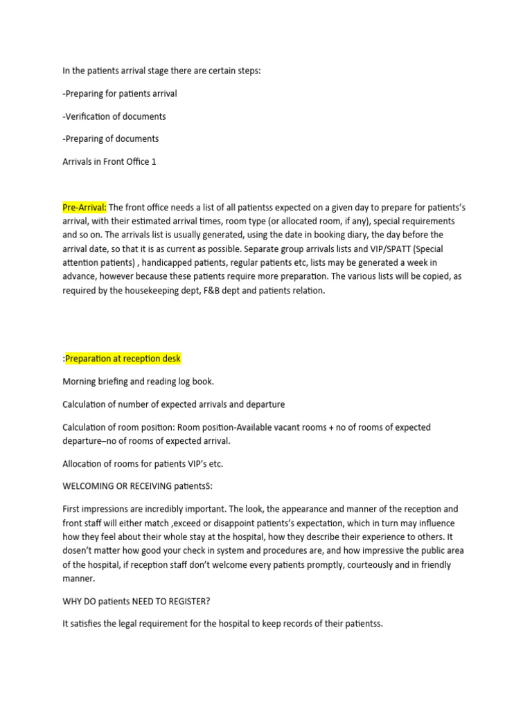 Unit 2 Front Desk Operations | PDF | Patient