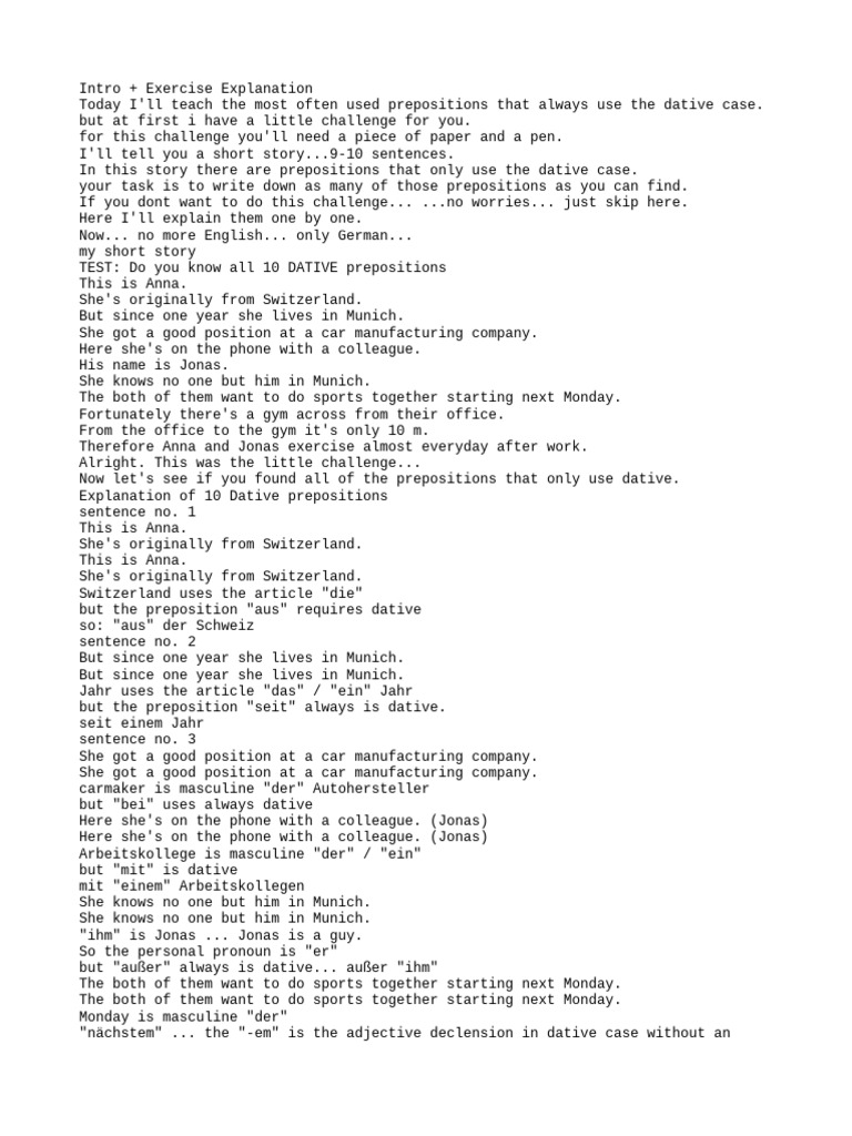 Practice Präpositionen Mit Dativ A1 A2 No English Pdf Syntactic
