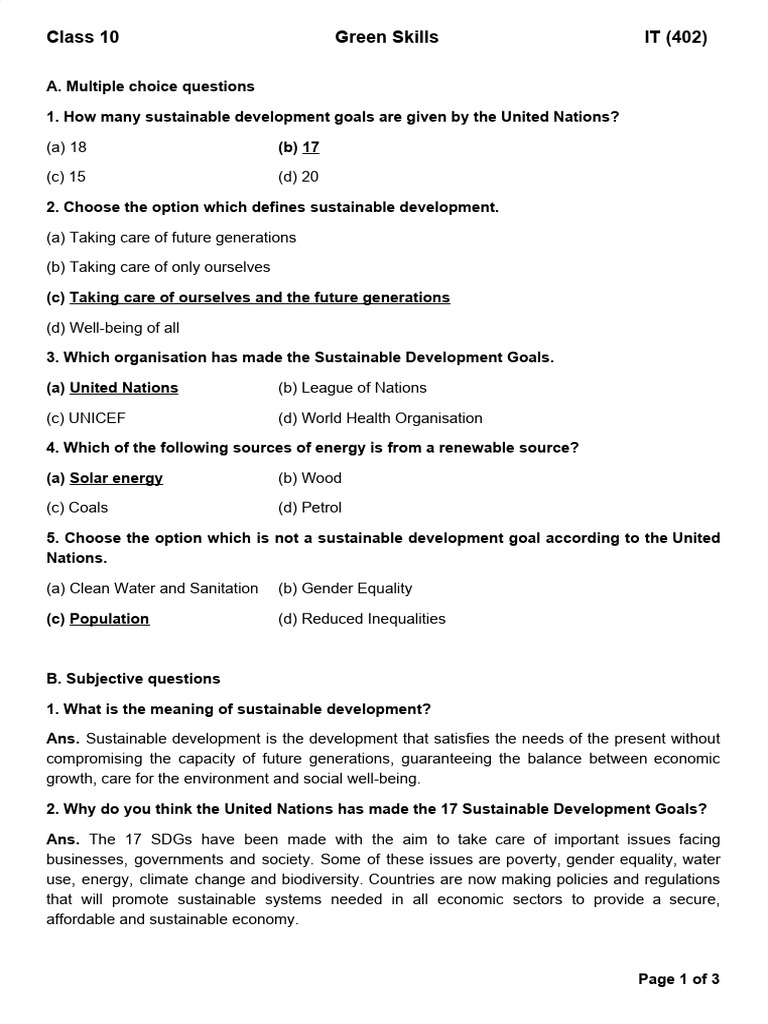 Class 10 Green Skills: Sustainable Development | PDF | Sustainability ...