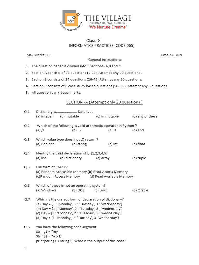 Worksheet Xi Ip Pdf Control Flow Computer Science 1029