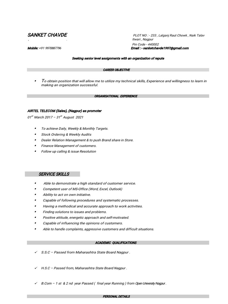 Resume Sanket Chavde | PDF